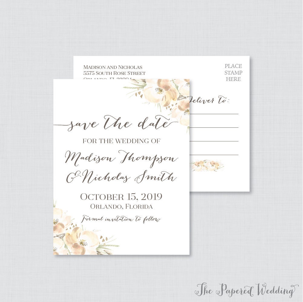 Printable OR Printed Save the Date Postcards Rustic Floral | Etsy