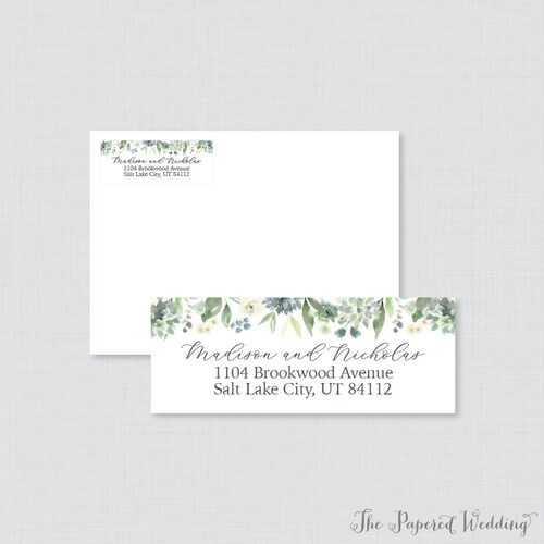 Succulent Wedding Address Labels Green and White Return - Etsy
