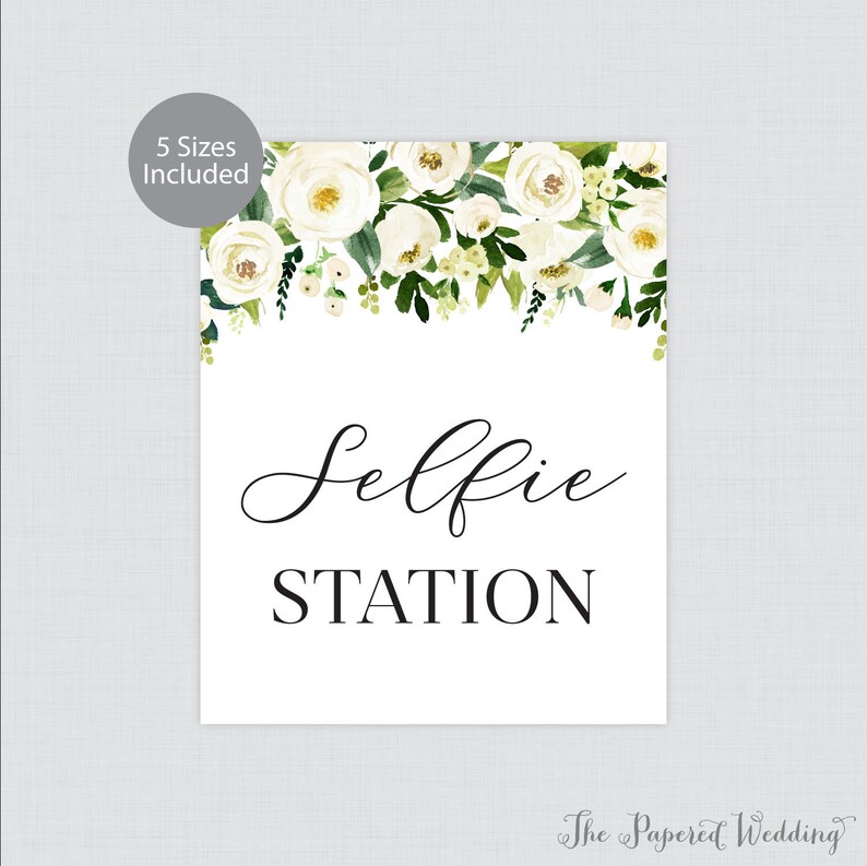 Printable Selfie Station Sign White Floral Photo Booth Sign - Etsy