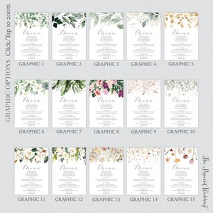 Printable OR Printed Floral Menu Cards - Choose Flower Graphic, Font ...