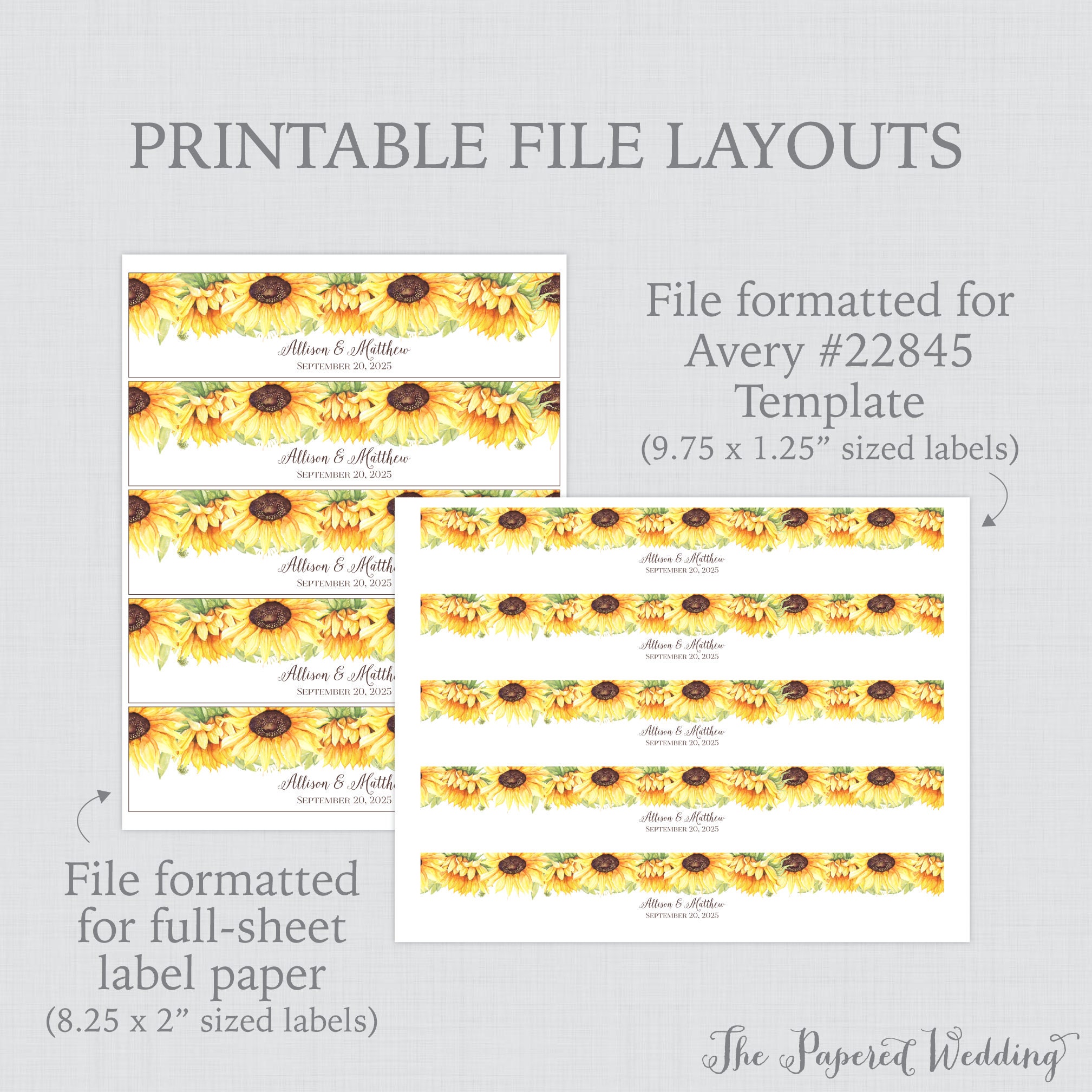 Printable OR Printed Sunflower Wedding Water Bottle Labels - Etsy