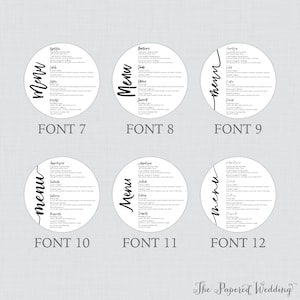 Printed Round Menu Cards With Custom Color and Font - Simple, Classic ...