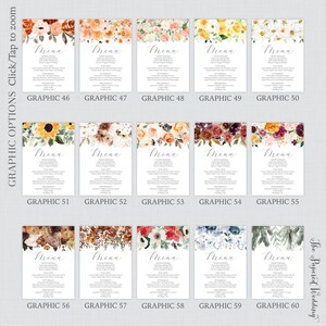 Printable OR Printed Floral Menu Cards - Choose Flower Graphic, Font ...