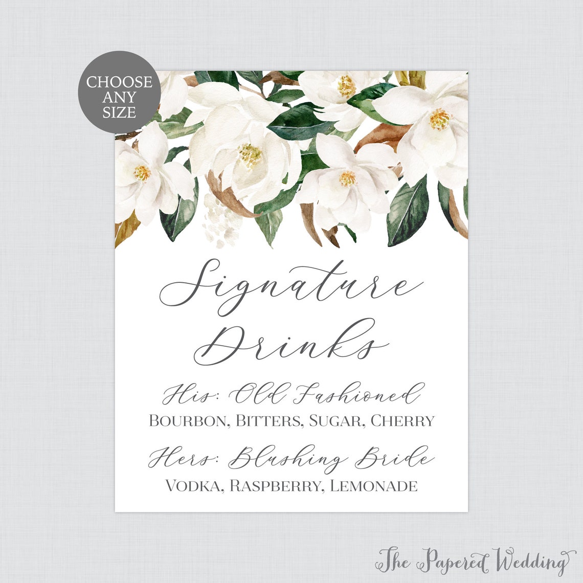 Printable Magnolia Signature Drinks Sign Magnolia Flower & - Etsy
