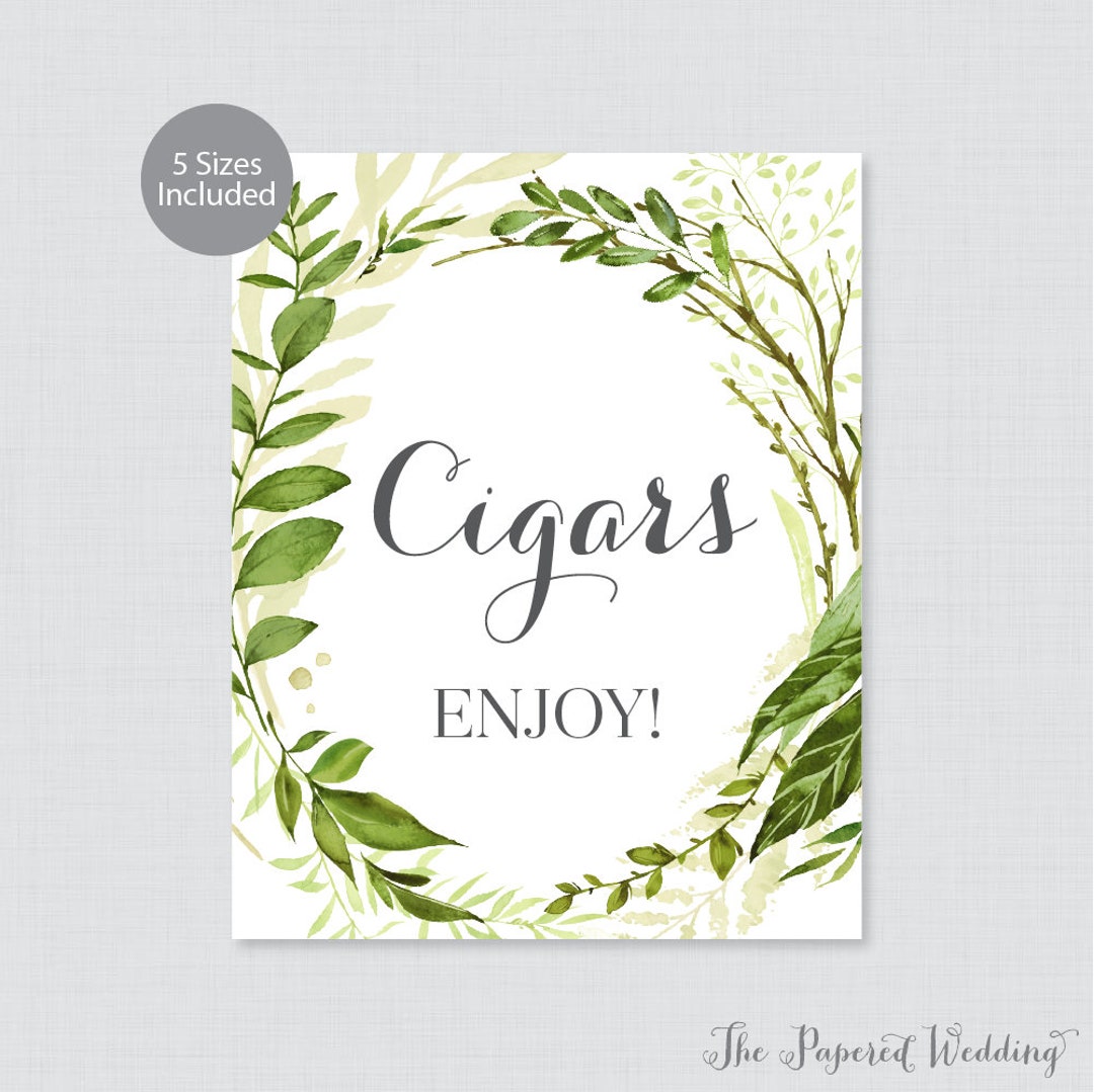 Printable Cigar Bar Sign Green Wreath Wedding Sign Watercolor Wreath ...