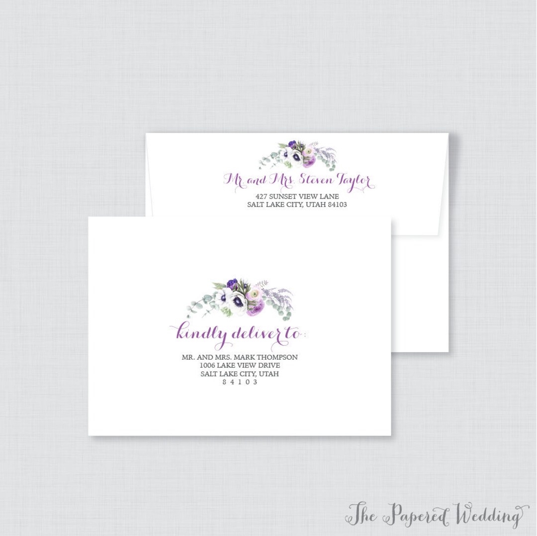 EDITABLE Wedding Envelopes Printable, Editable Purple Floral Wedding ...