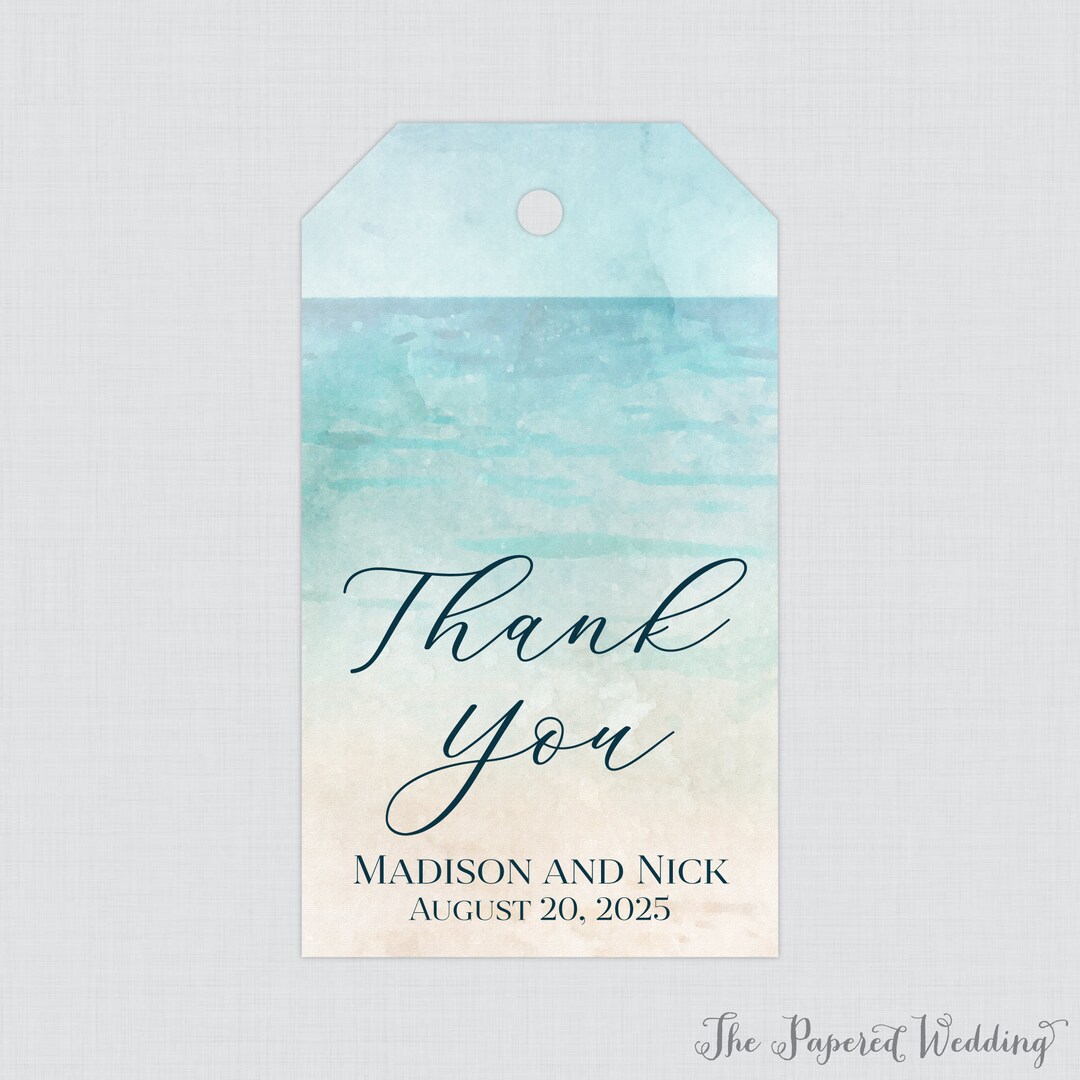 Printable OR Printed Beach Wedding Favor Gift Tags - Watercolor Beach ...