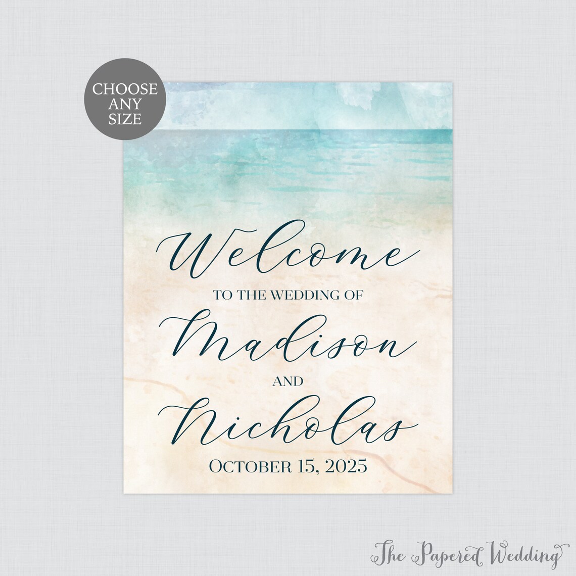 Printable Beach Wedding Welcome Sign Watercolor Beach Themed | Etsy