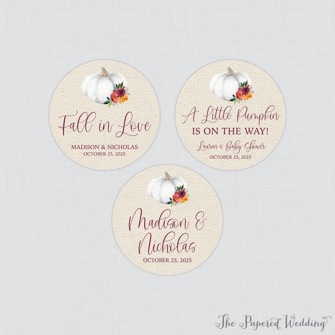 Printable OR Printed White Pumpkin Wedding Favor Labels - Rustic Burlap ...