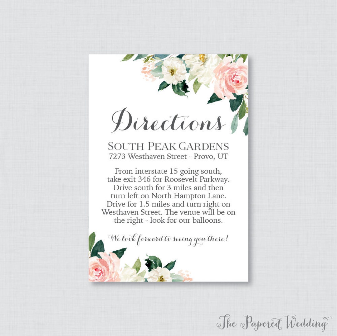 Printable OR Printed Wedding Direction Cards Pink Floral Wedding ...