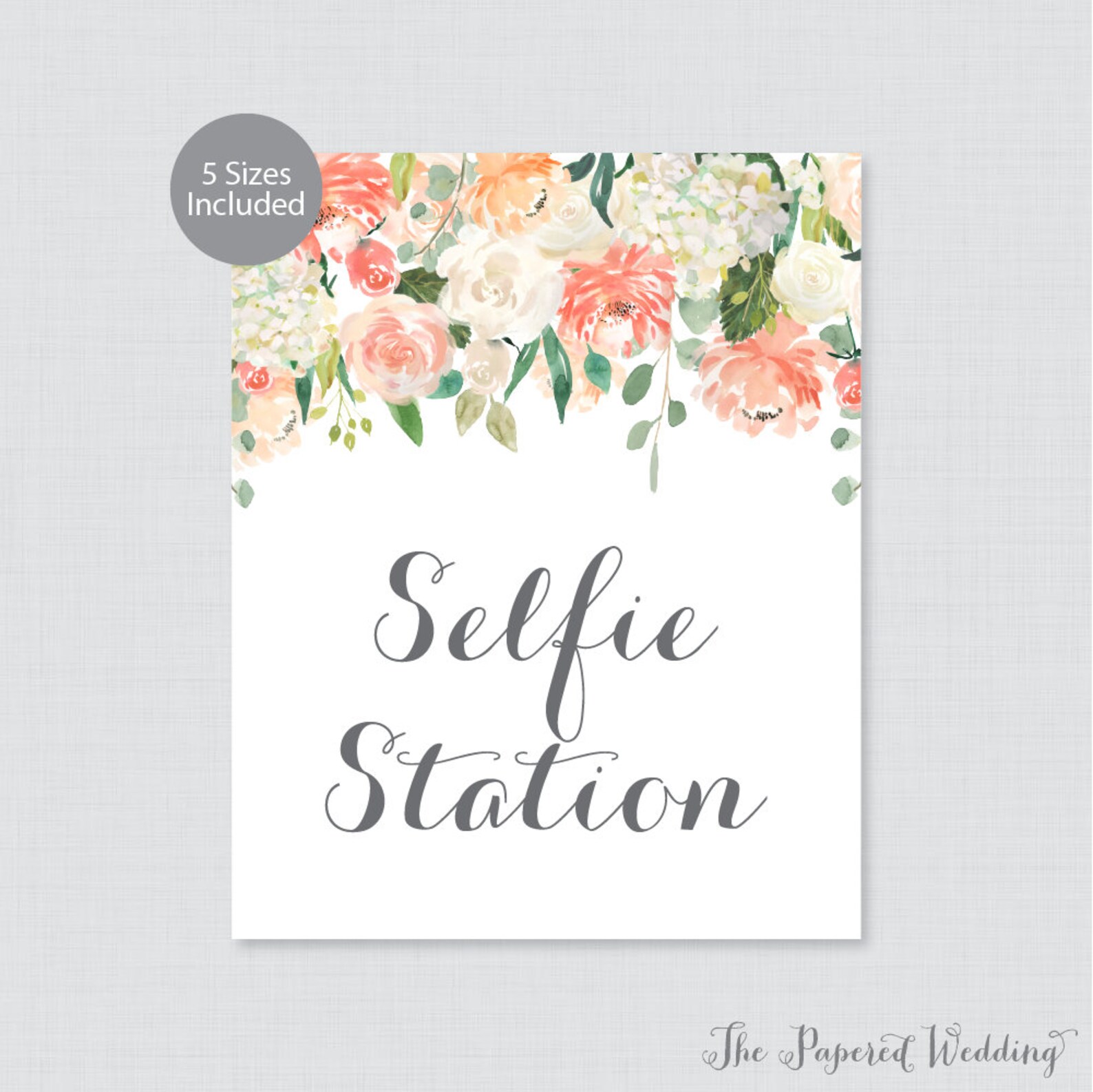 Printable Selfie Station Sign Peach Floral Photo Booth Sign, Peach and ...