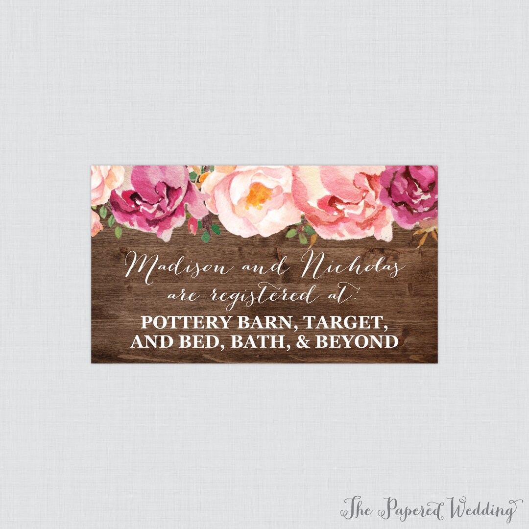 Printable OR Printed Rustic Wedding Registry Cards - Pink Flower Gift ...