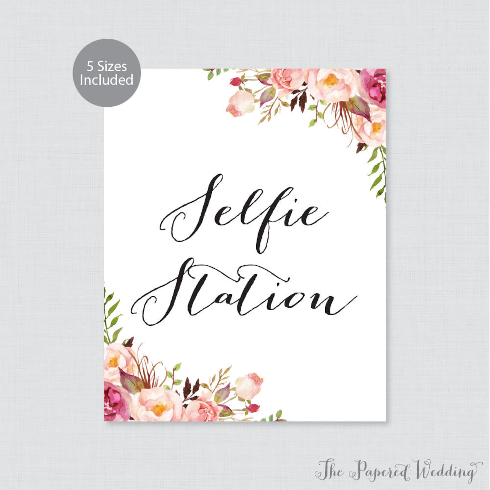 Printable Selfie Station Sign Pink Floral Photo Booth Sign | Etsy