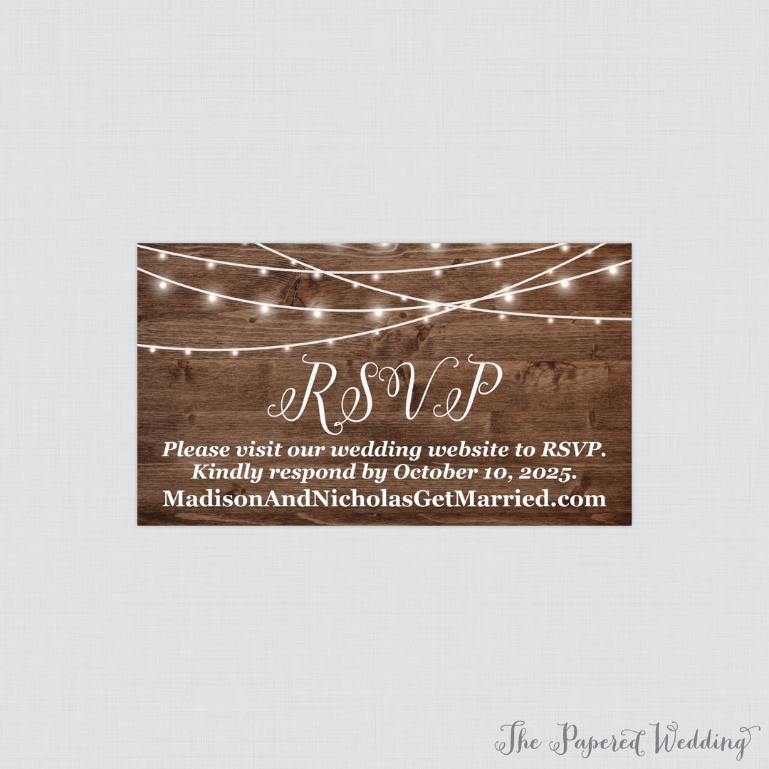 Printable OR Printed Rustic Small RSVP Cards Wood and String Lights - Rustic Country Barn RSVP ...