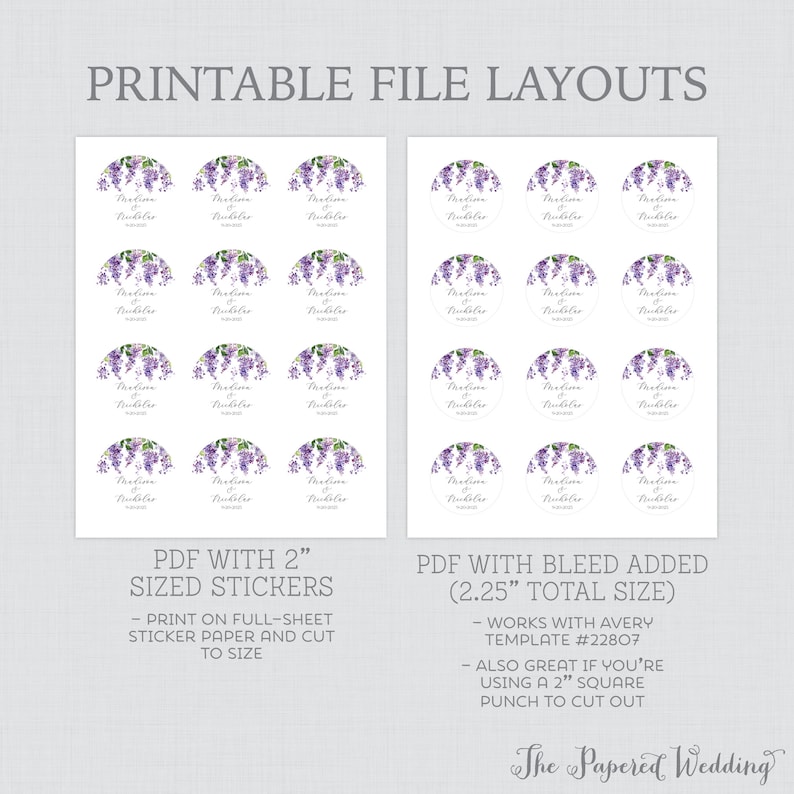 Printable OR Printed Purple Lilac Wedding Stickers - Lilac Flower ...