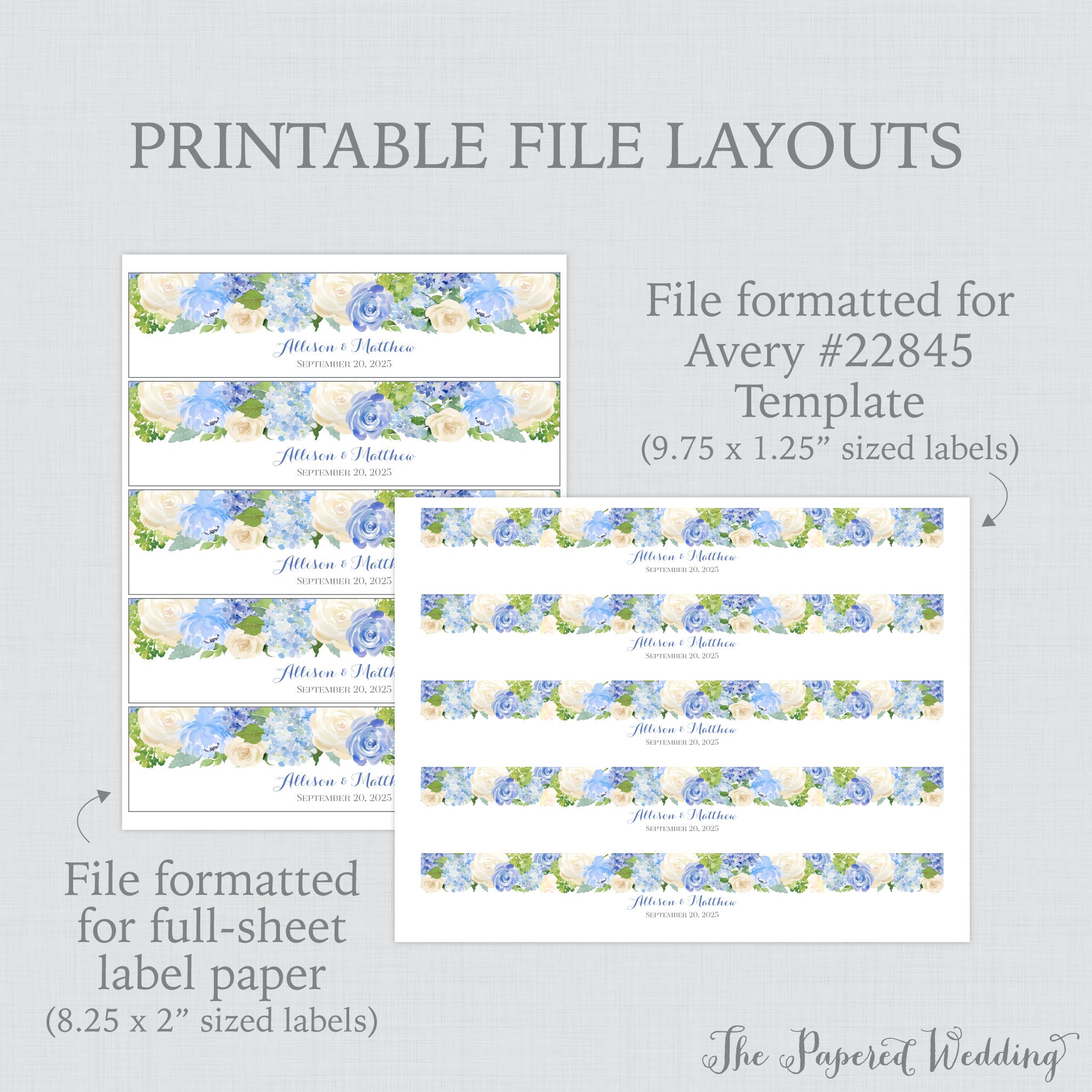 Printable OR Printed Blue Hydrangea Wedding Water Bottle - Etsy