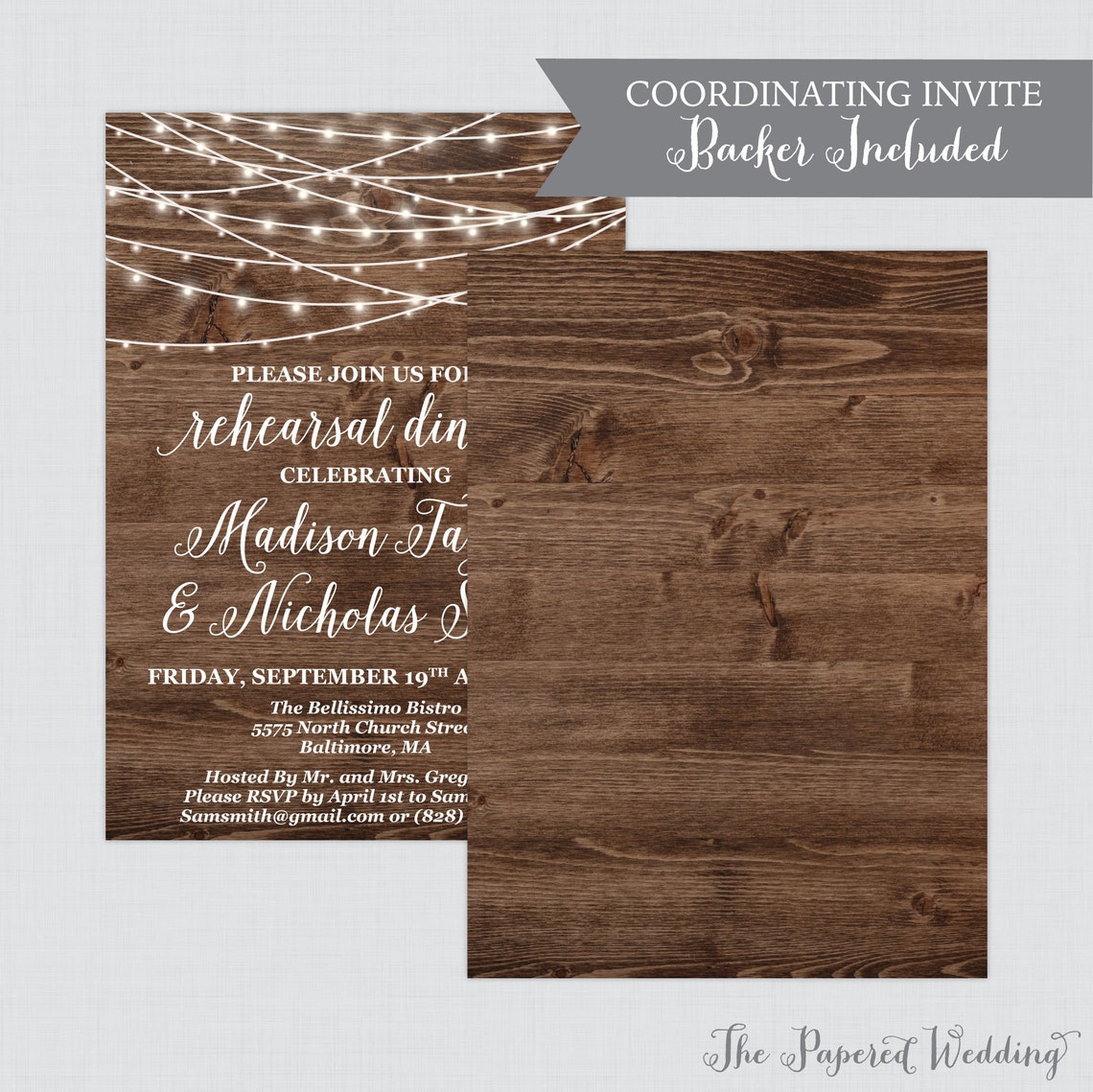 Printable OR Printed Rustic Rehearsal Dinner Invitations - Wood and ...