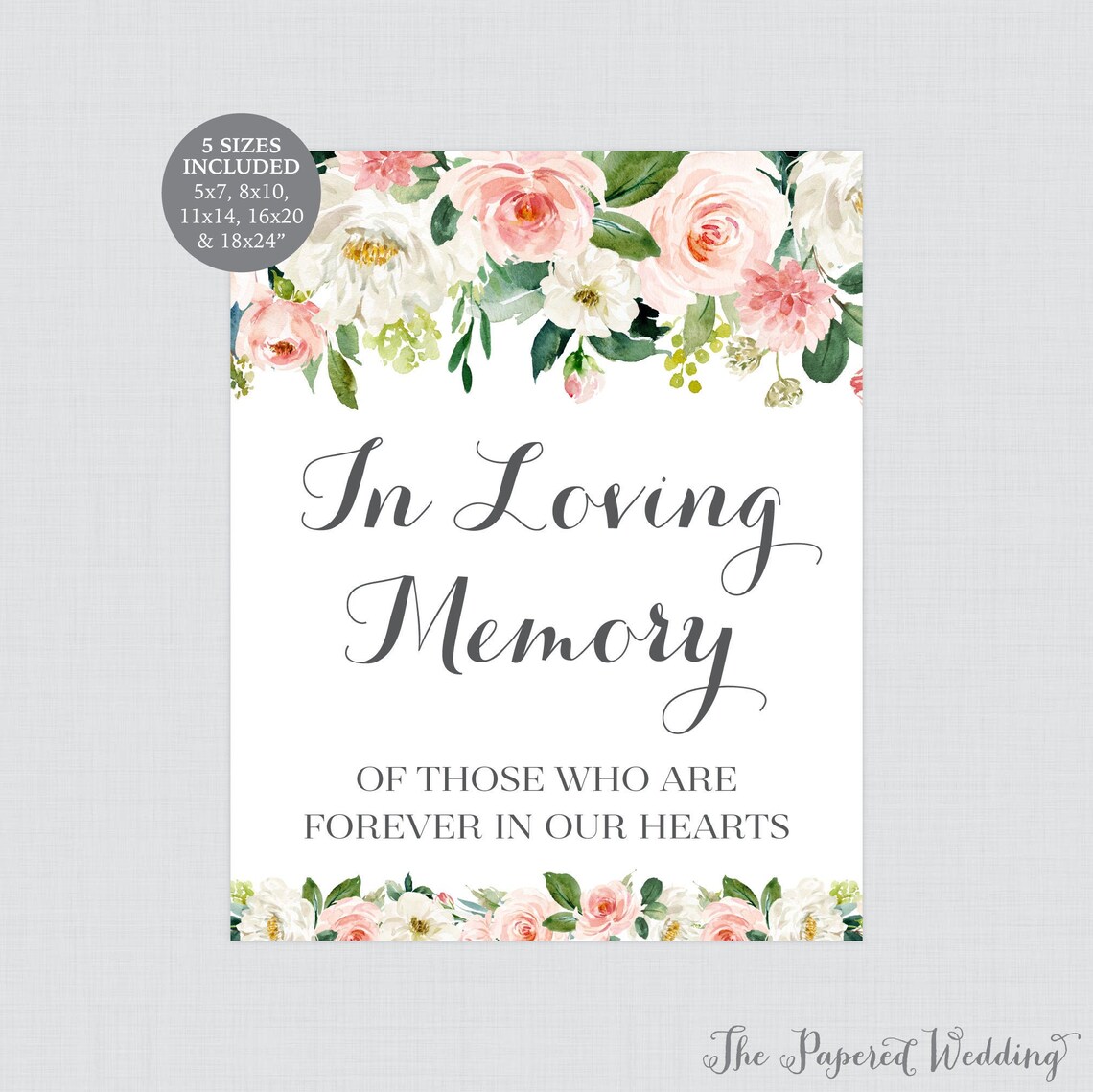 Printable in Loving Memory of Sign Pink Floral Wedding in | Etsy