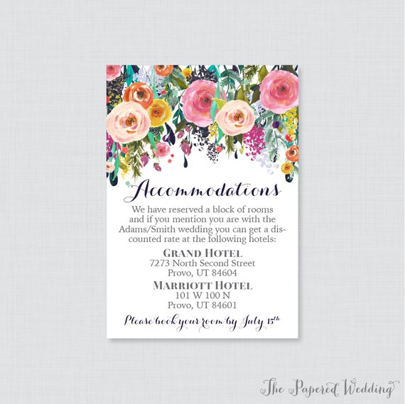 Printable OR Printed Wedding Accommodation Cards Floral | Etsy