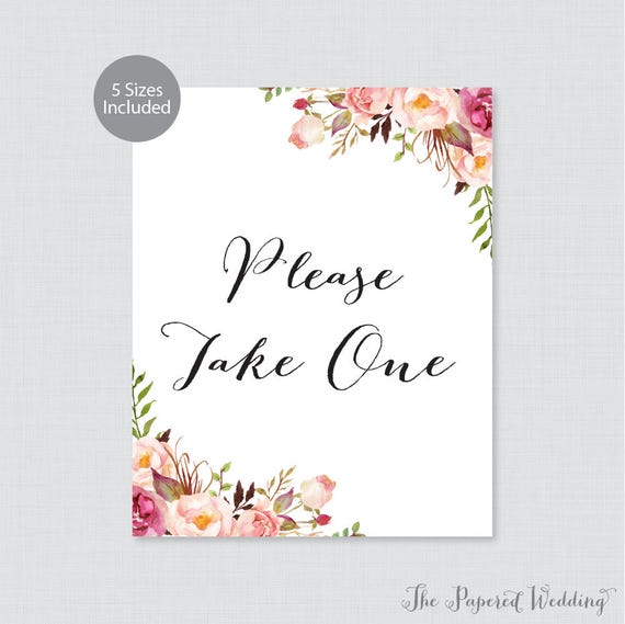Printable Please Take One Sign Pink Floral Wedding Sign | Etsy