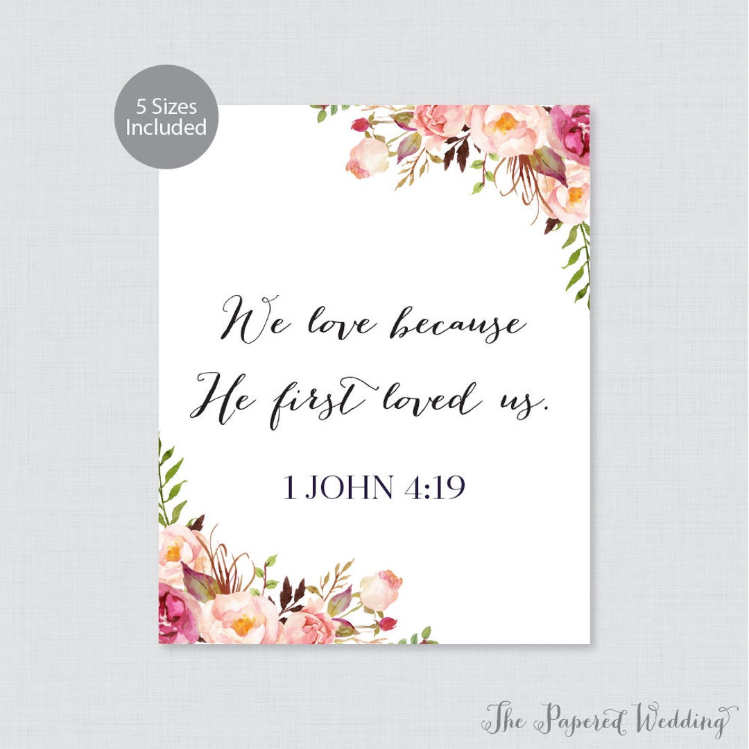Printable Bible Verse Sign - Pink Floral Wedding Decor - We Love ...
