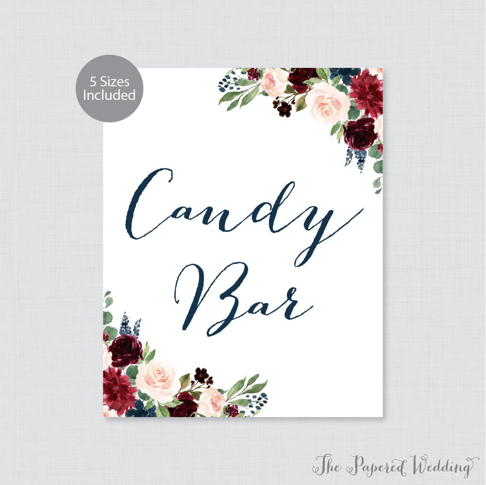 Printable Candy Bar Sign Navy Marsala Floral Candy Bar Sign - Etsy