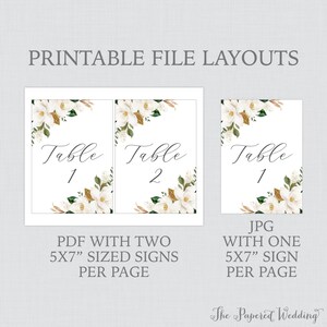Printable Magnolia Wedding Table Numbers - Magnolia Flower & Leaf Table ...