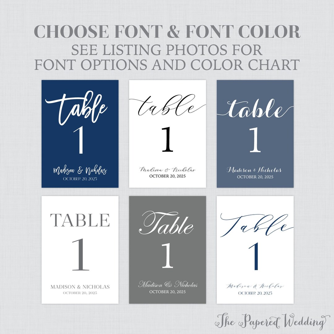 Printable OR Printed Wedding Table Number Signs With Custom Colors and ...