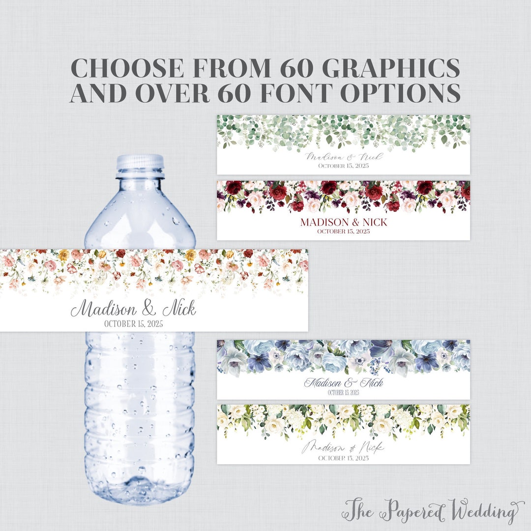 Printable OR Printed Floral Water Bottle Labels With Your Choice of ...