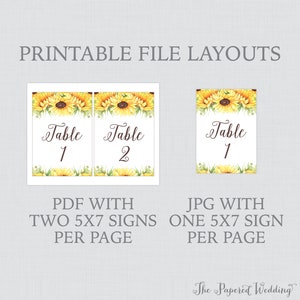 Printable Sunflower Wedding Table Numbers - Rustic Sunflower Table ...