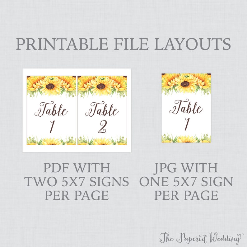Printable Sunflower Wedding Table Numbers Rustic Sunflower | Etsy