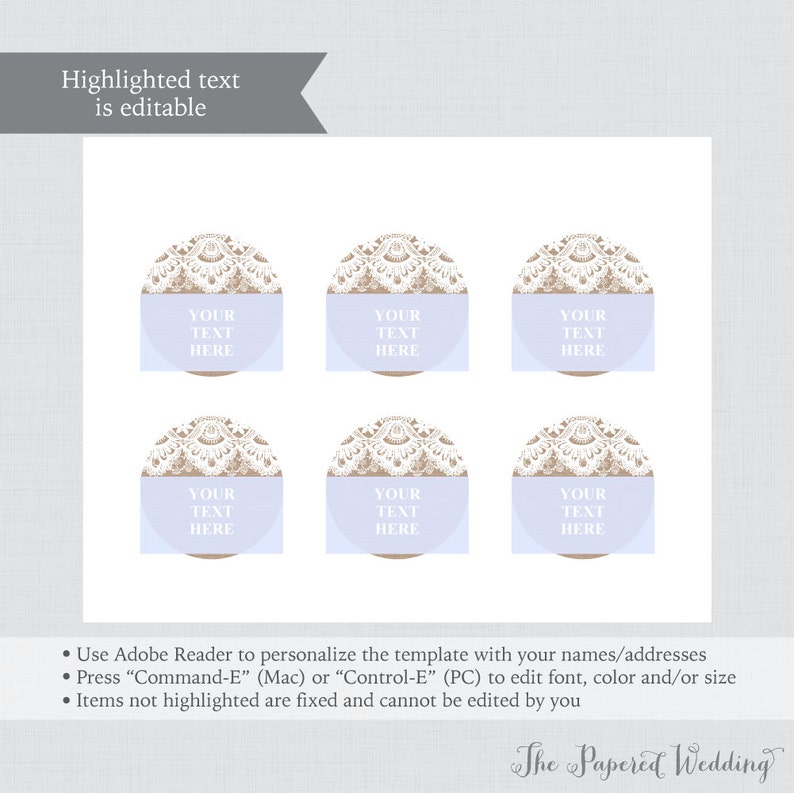 EDITABLE Wedding Tags Printable Burlap and Lace Wedding - Etsy