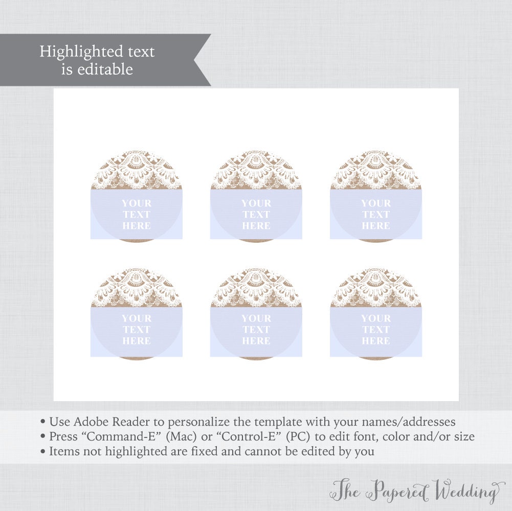EDITABLE Wedding Tags Printable Burlap and Lace Wedding - Etsy