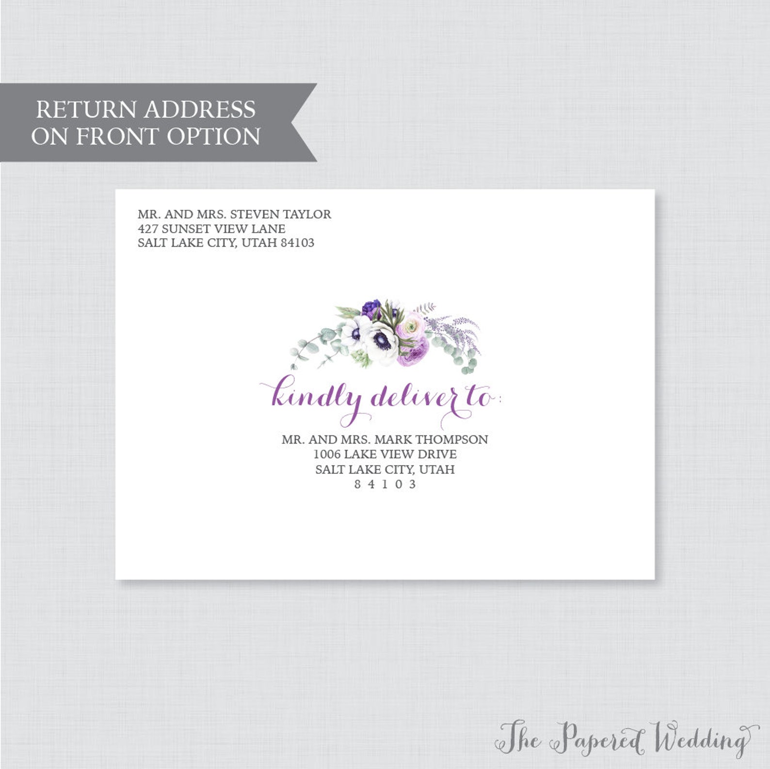 EDITABLE Wedding Envelopes Printable Editable Purple Floral - Etsy