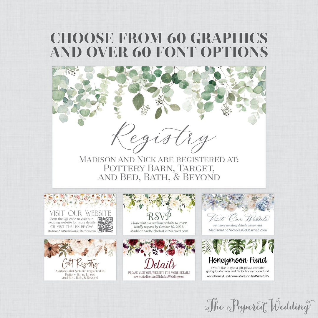 Printed OR Digital Small Invitation Insert - 60 Floral Graphics, Fonts ...