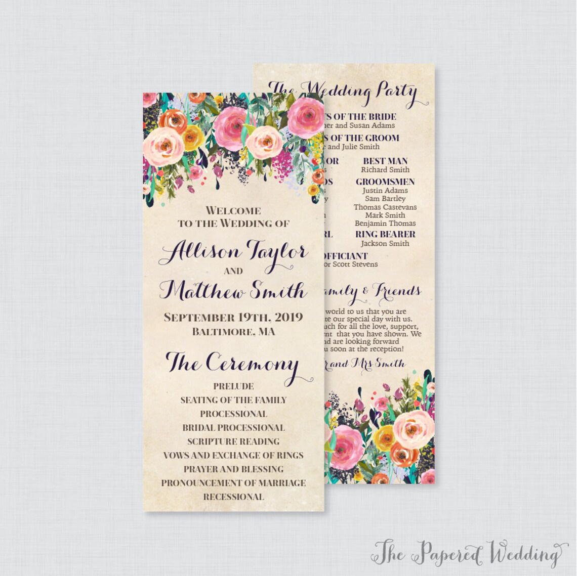 Printable OR Printed Wedding Programs Floral Wedding - Etsy