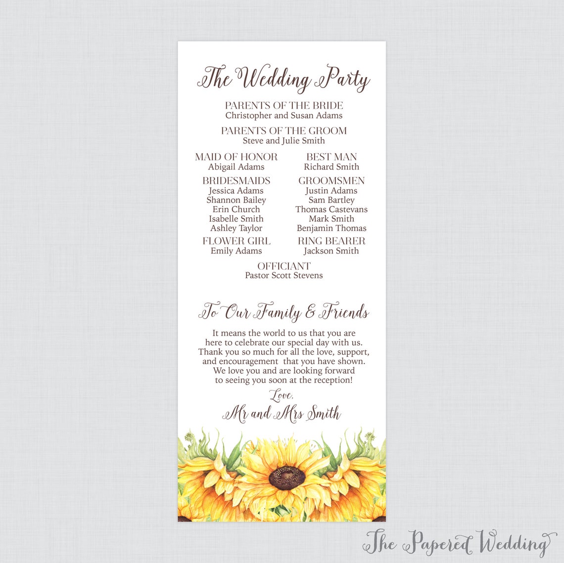 Printable OR Printed Sunflower Wedding Programs - Yellow Sunflower ...