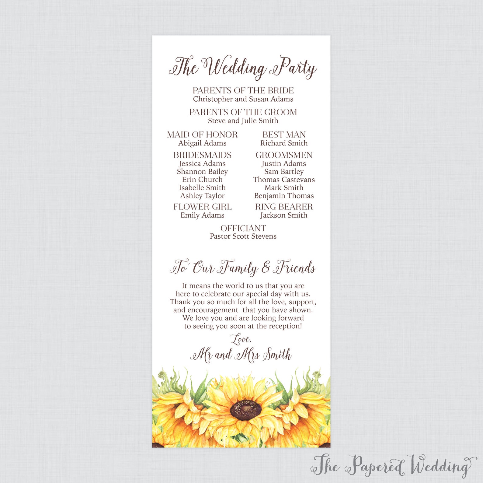Printable OR Printed Sunflower Wedding Programs - Yellow Sunflower ...