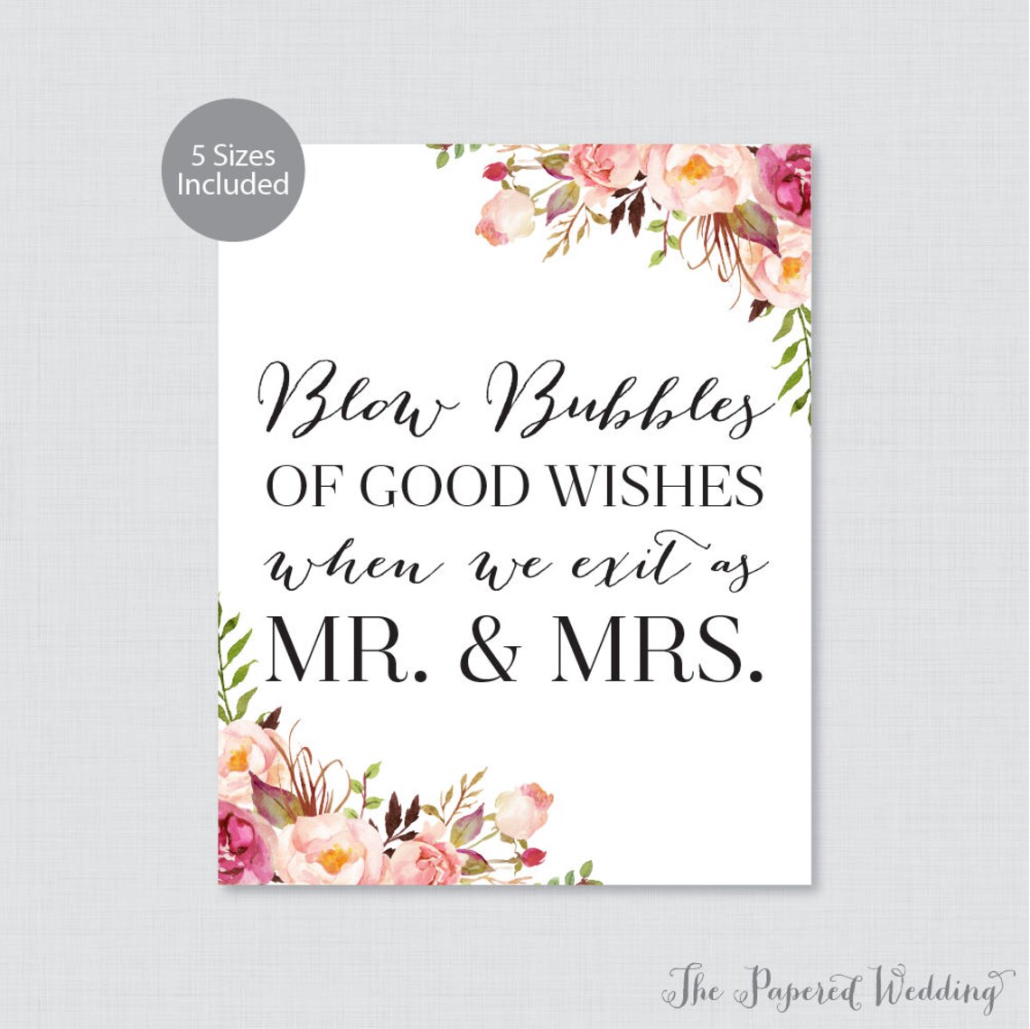 Printable Wedding Bubbles Sign - Pink Floral Bubbles Sign - Rustic Pink ...