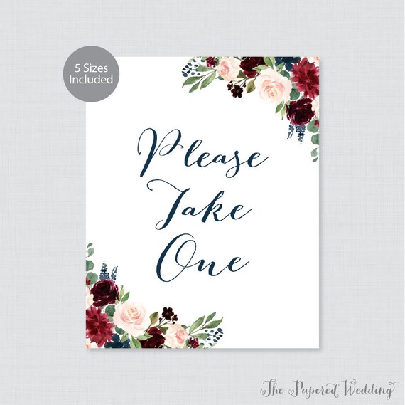 Printable Please Take One Sign Navy Marsala Floral Wedding | Etsy