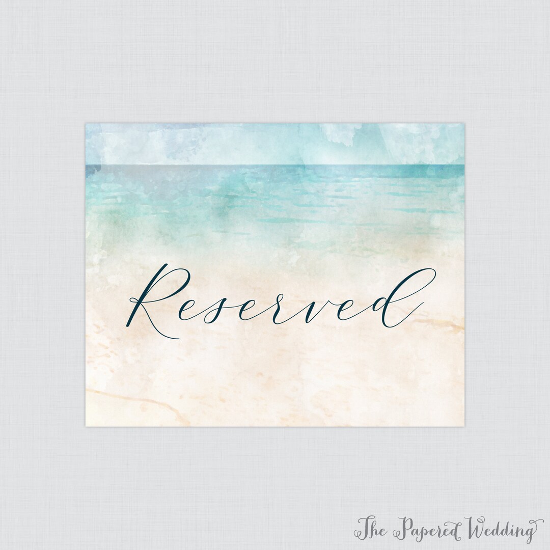 Printable Beach Wedding Reserved Signs - Watercolor Beach Themed ...