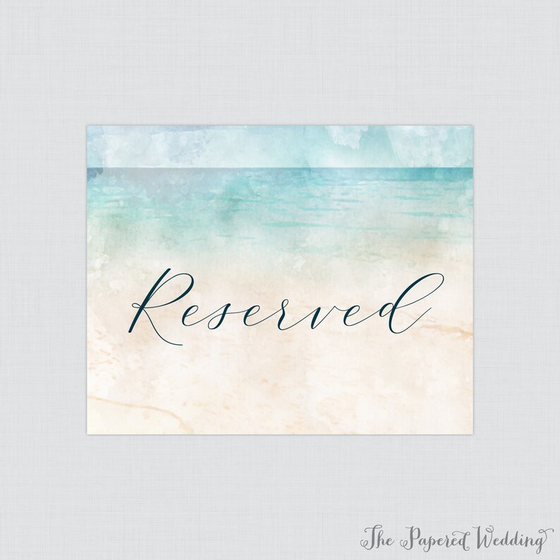Printable Beach Wedding Reserved Signs Watercolor Beach - Etsy