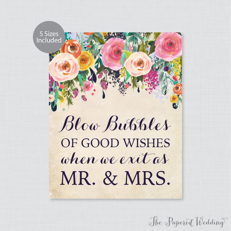 Printable Wedding Bubbles Sign Floral Bubbles Sign | Etsy