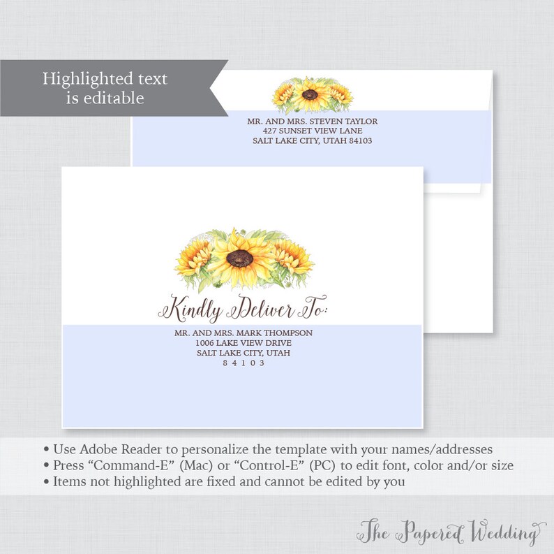 EDITABLE Sunflower Wedding Envelopes Printable Editable - Etsy