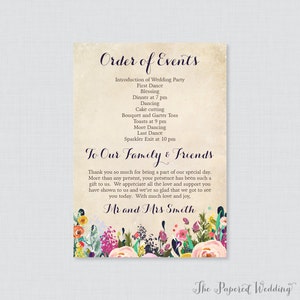 Printable OR Printed Wedding Reception Program - Floral Wedding ...