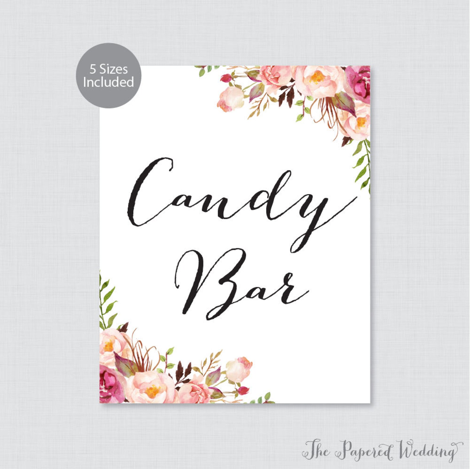 Printable Candy Bar Sign Pink Floral Candy Bar Sign Rustic - Etsy
