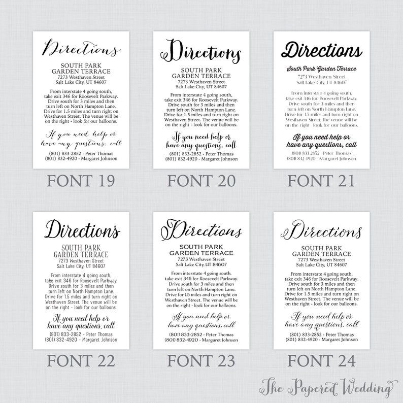 Printable OR Printed Directions Cards With Custom Color and | Etsy