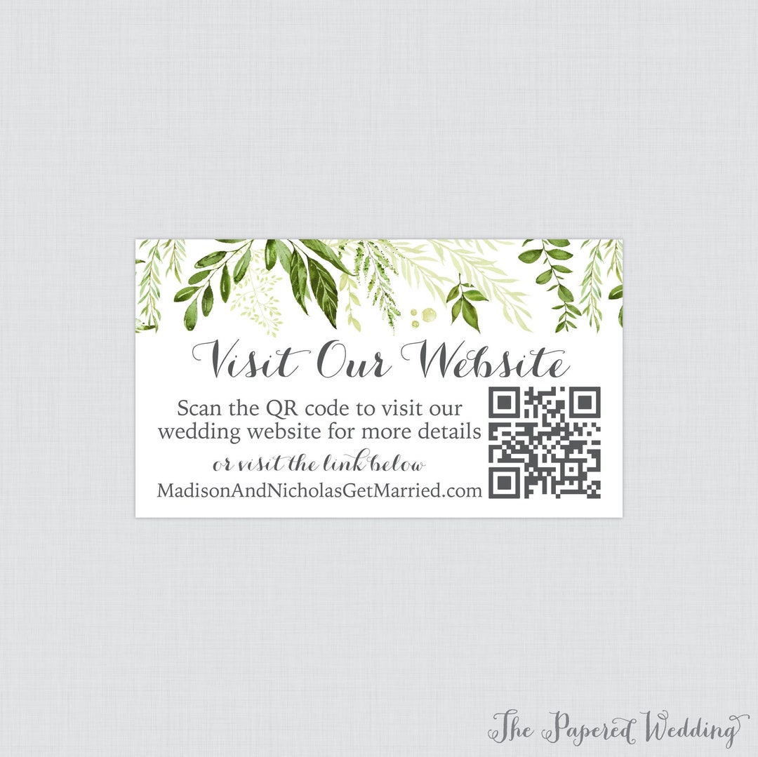 Printable OR Printed Green Leaves QR Code Insert Cards - Green ...