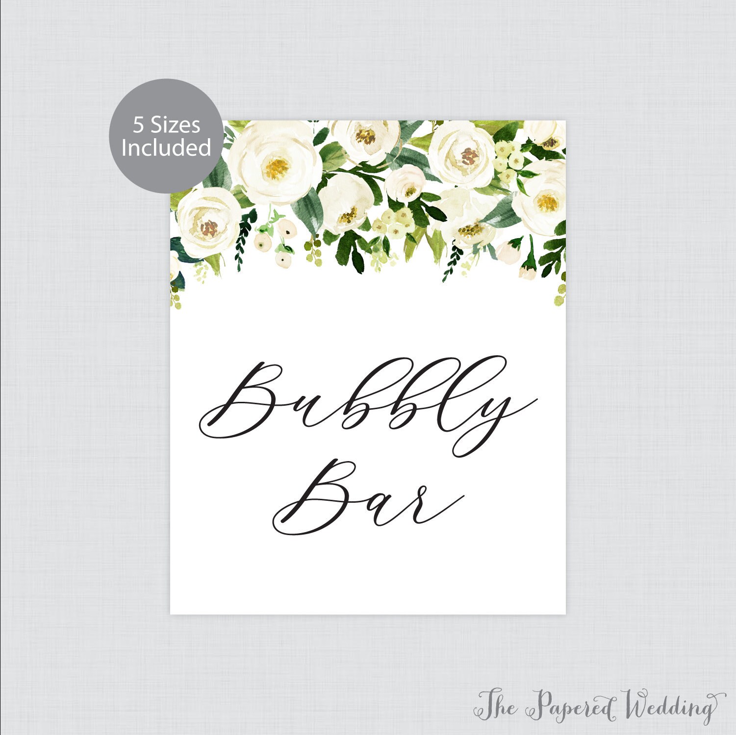 Printable Bubbly Bar Sign White Floral Bubbly Bar Sign - Etsy