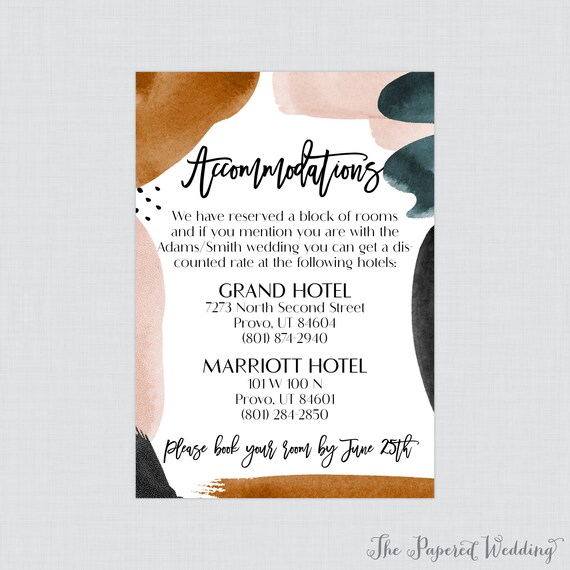 Printable Wedding Accommodation Insert Template